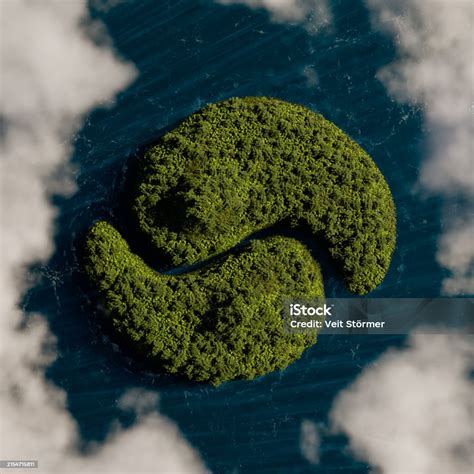 음양 기호 모양의 빽빽한 초목이 우거진 두 개의 섬 3d 일러스트 레이 션 0명에 대한 스톡 사진 및 기타 이미지 0명 구름 균형 Istock