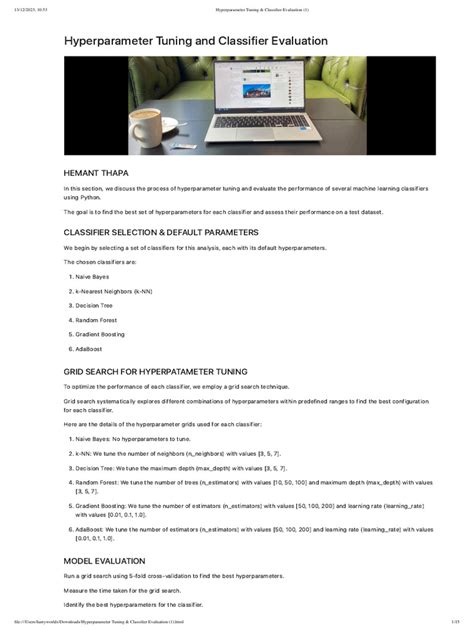 Hyperparametertuningandclassifierevaluation1730943018 Pdf