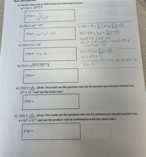 Solved Math Skills Questions1 ﻿use The Chain Rule To