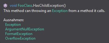 C Visualstudio Notify If Forgotten To Declare An Exception In The Summary Stack Overflow