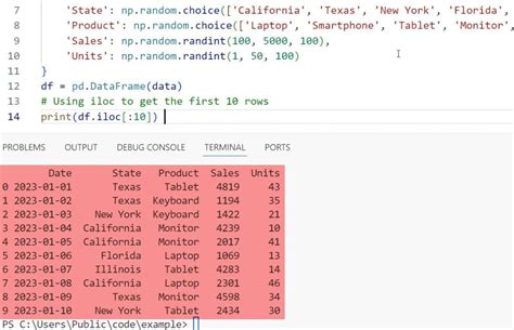 print first 10 rows from a pandas dataframe in python