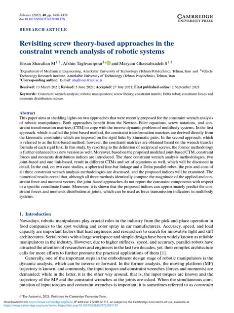 2022 Revisiting Screw Theory Based Approaches In The Constraint Wrench Analysis Of Robotic
