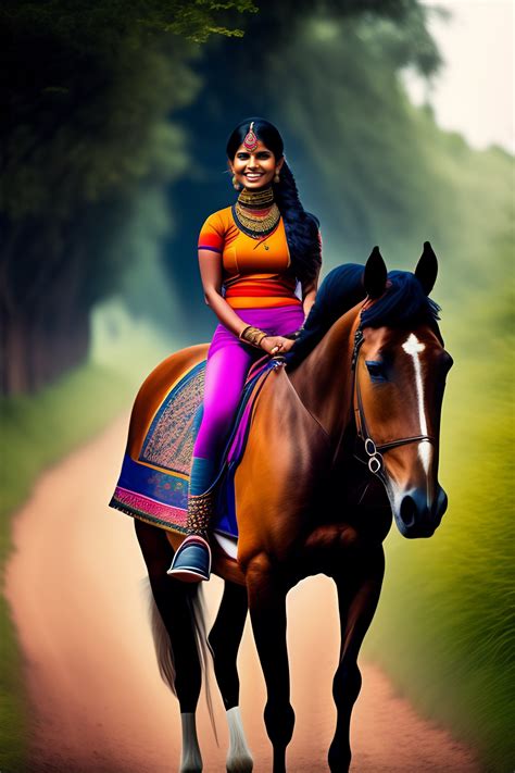 Lexica A Beautiful Indian Cute Girl Wearing Yoga Pants Riding A Horse