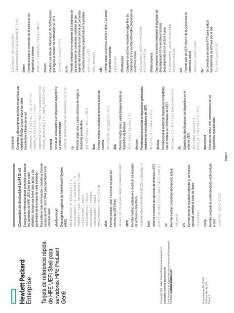 Document Tarjeta De Referencia Rápida De Hpe Uefi Shell Para Servidores Hpe Proliant Gen9