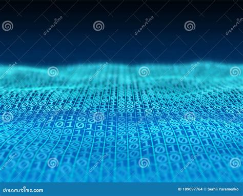 digital data or binary code on virtual wavy surface on blue background
