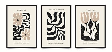 추상적인 꽃 포스터 모음입니다 모던한 트렌디한 마티스 미니멀 스타일 현대 식물 배경입니다 벽지 벽 장식 인쇄 엽서 커버 서식