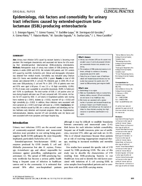Pdf Epidemiology Risk Factors And Comorbidity For Urinary Tract Infections Caused By Extended