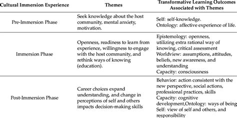 Summary Of Transformative Learning Outcomes Themes Download