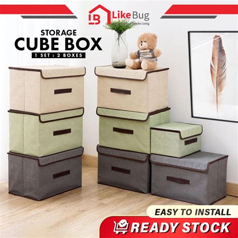 LIKE BUGNon Woven Wardrobe Linen Collapsible Fabric Foldable Collapsible Storage Cube Box