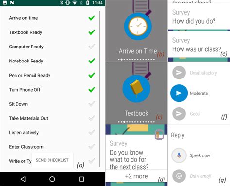 User Interfaces For The Readiness Checklist And After Class Survey For