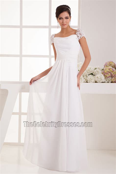 Simple Cap Sleeves Chiffon Floor Length Wedding Dress Bridal Gown