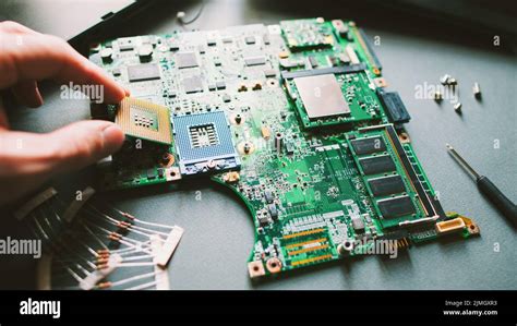 Tech Support Engineer Installing Cpu Motherboard Stock Photo Alamy