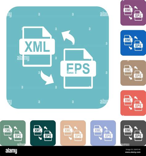 Xml Eps File Conversion White Flat Icons On Color Rounded Square Backgrounds Stock Vector Image