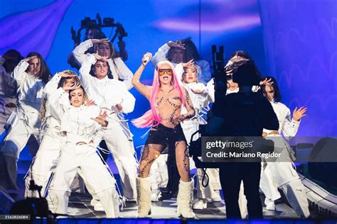 Karol G Performs On Stage At Santiago Bernabéu Stadium On July 20