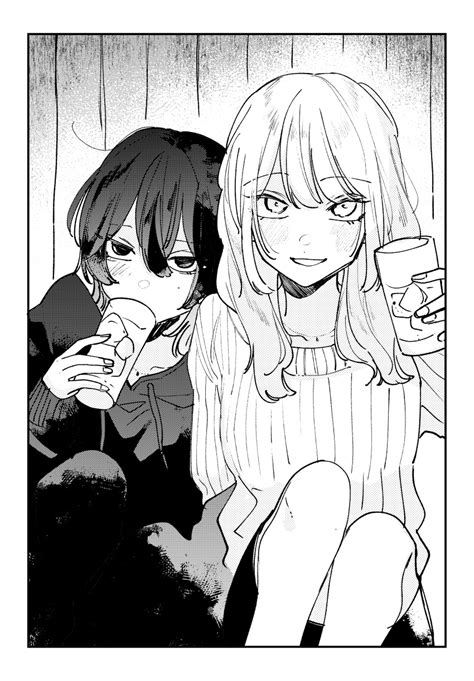 Safebooru 2girls 6noseenji Absurdres Border Cup Drinking Fingernails