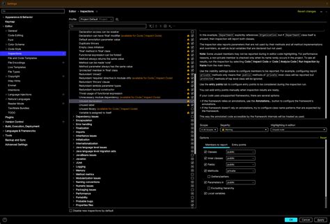 Java Turn Off Unused Code Warning For Public Functions In Intellij