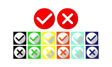 Check Marks Or Tick Cross Checkmarks Flat Icon Set In Modern Colour Design Concept On Isolated