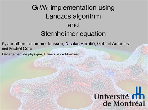 Pdf G0w0 Implementation Using Lanczos Algorithm And Sternheimer Equation