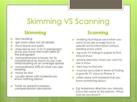 Reading Comprehension Overview Of Skimming And Scanning