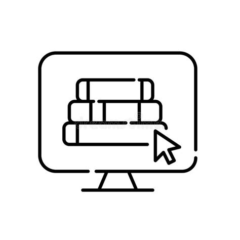 Digital Library Access Symbol Stack Of Books On Computer Monitor And Mouse Pointer Click