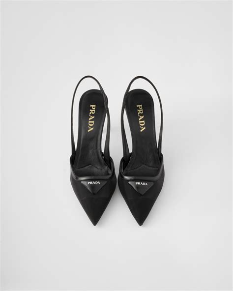 Black Mesh Fabric Slingback Pumps Prada United States