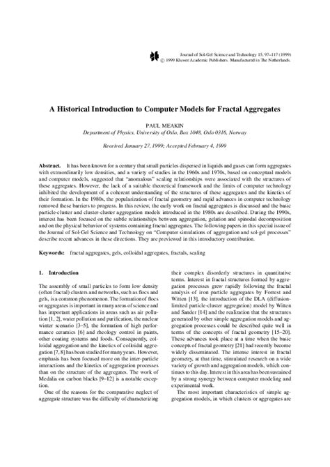 Pdf A Historical Introduction To Computer Models For Fractal Aggregates