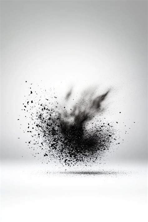 Dynamic Black Powder Explosion On White Background Creating Abstract Motion Effect Stock Photo
