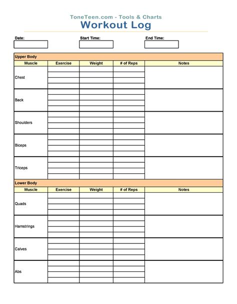 Free Workout Log Template Hot Sex Picture Vrogue Co