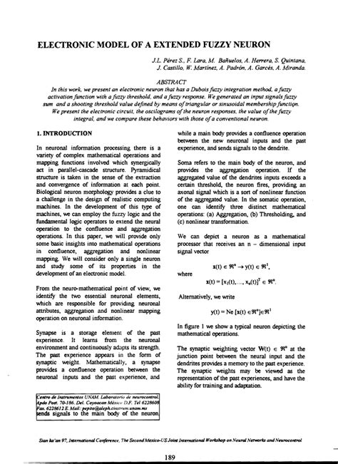 Pdf Electronic Model Of A Extended Fuzzy Neuron