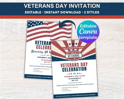 Editable Veterans Day Invitation Template Veterans Day Flyer Canva