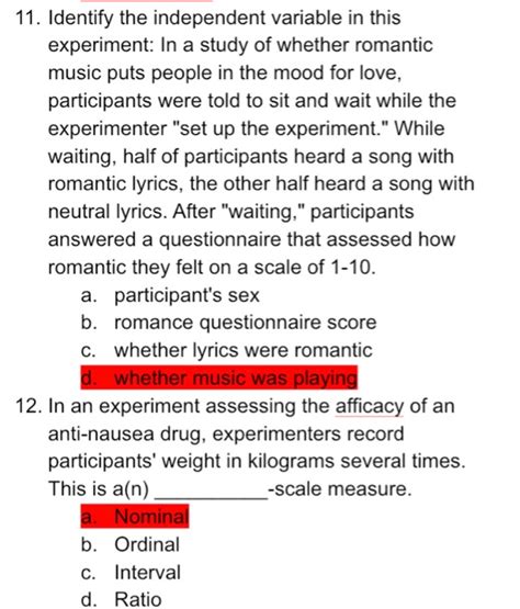 Solved 11 Identify The Independent Variable In This