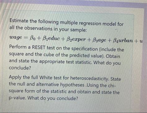 solved estimate the following multiple regression model for