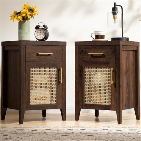 Sicotas Tall Nightstands Set Of 2 With Drawer Mid Century