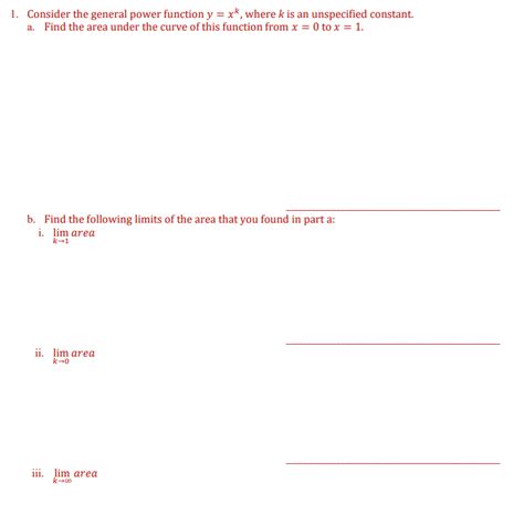 Solved Find The Area Of Y Xk Where K Is An Unspecified Chegg Com
