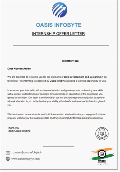 Nooran Anjum On Linkedin Oasisinfobyte Intern