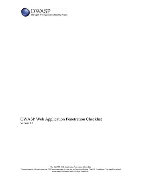 Owasp Web Application Penetration Checklist V11 Security