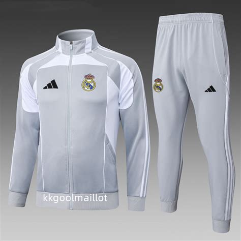Ensemble Veste Real Madrid 2025 2026 Gris Blanc Kkgool Maillot