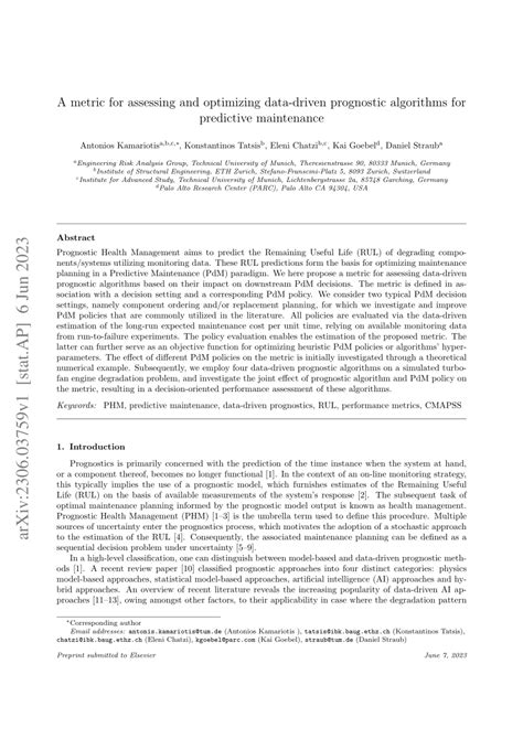 PDF A Metric For Assessing And Optimizing Data Driven Prognostic Algorithms For Predictive