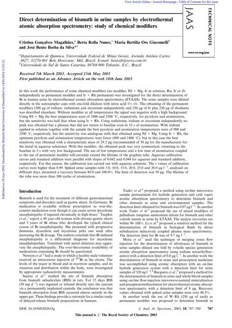 Pdf Direct Determination Of Bismuth In Urine Samples By