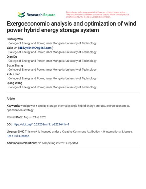 Pdf Exergoeconomic Analysis And Optimization Of Wind Power Hybrid Energy Storage System