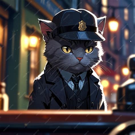 A Cat With A Police Hat And A Police Officer On The Front Premium Ai