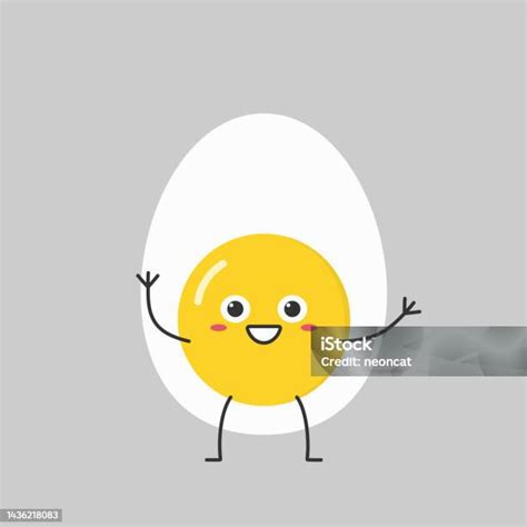 계란 인사말 귀여운 캐릭터 만화 노른자 미소 얼굴 카와이 기쁨 행복 감정 아이콘 벡터 일러스트레이션 0명에 대한 스톡 벡터 아트