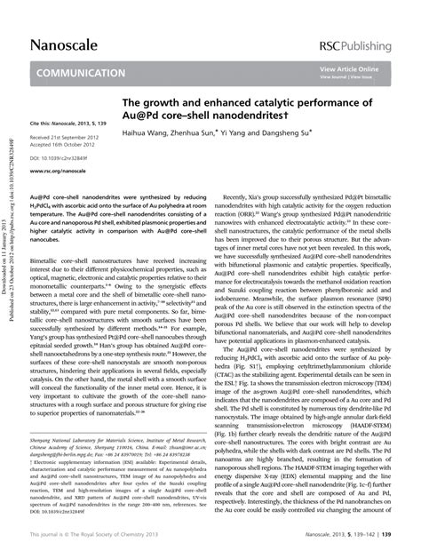 Pdf The Growth And Enhanced Catalytic Performance Of Aupd Core Shell
