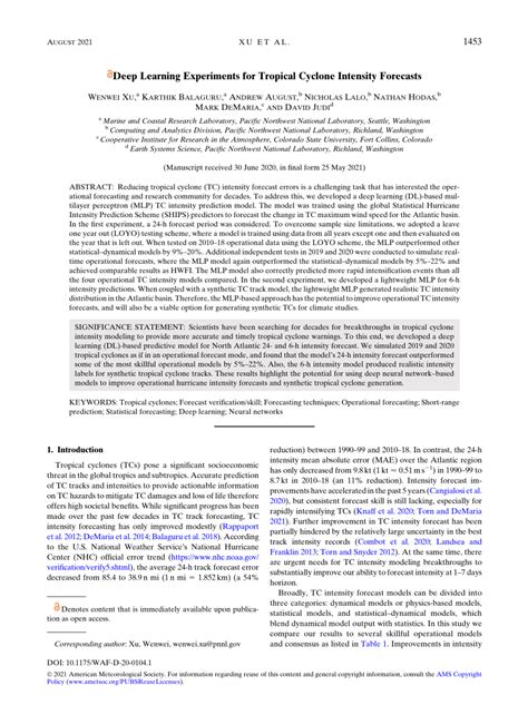 Pdf Deep Learning Experiments For Tropical Cyclone Intensity Forecasts