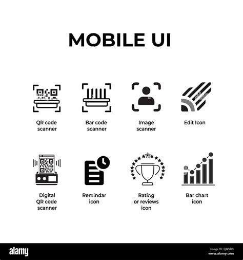 Mobile Ui Icons Kit For Scanner Application With Qr Code Image Scanner Reminder Review And