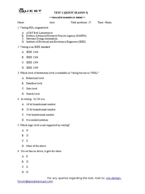 Verilog Objective Test Pdf Computer Programming Computing