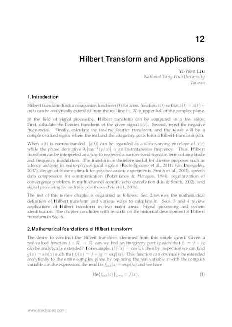 Pdf 0 Hilbert Transform And Applications