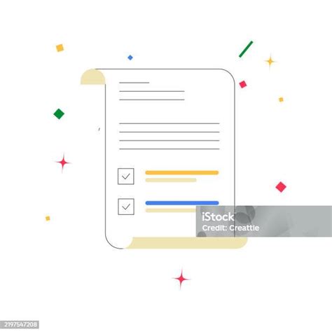 작업 관리 생산성 및 목표 달성을 상징하는 평면 벡터 일러스트 레이 션에서 완료된 작업이 포함 된 체크리스트 문서 흰색 배경에