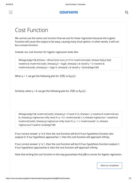Cost Function Coursera Pdf
