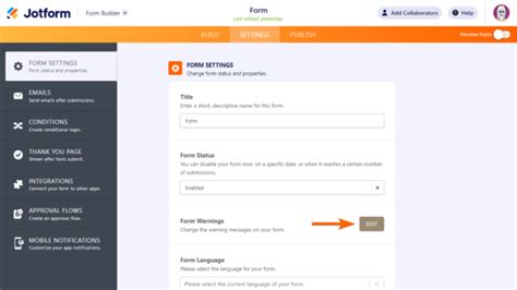How To Change Form Warnings
